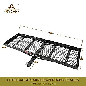 MYCAN Hitch Mount Cargo Carrier, Trailer Hitch Cargo Carrier 60 x 20 Inch, Tray Hitch Carrier Weight Capacity 500 LBS, Fits 2" Receiver Vehicles, Luggage Hitch Rack is Compatible With Some Accessories