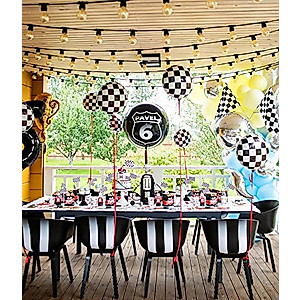 12 Pack 18 Inch Checkered Racing Balloons Helium Foil Mylar Black and White Checkered Balloons for Race Car Themed Party Birthday Festival Decorations Supplies