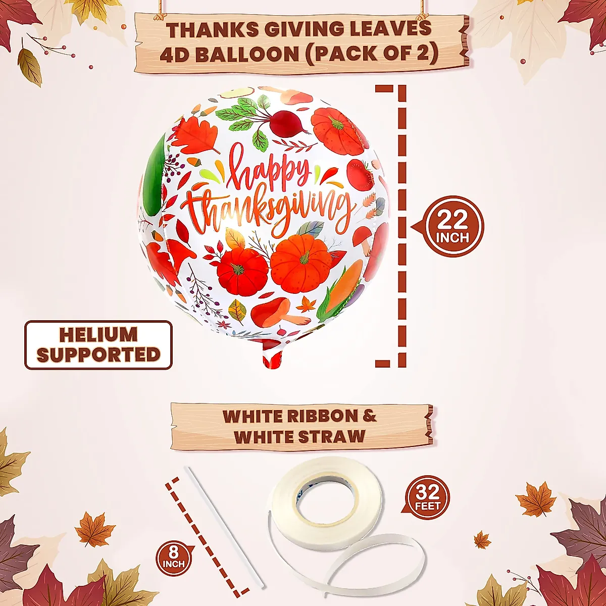 KatchOn, Thanksgiving Turkey Balloons - Large 22 Inch, Pack of 6 | Big Orange Mylar Balloons - 22 Inch, Pack of 6 | Happy Thanksgiving Balloons - Large 27 Inch, Pack of 6 | Thanksgiving Foil Balloons