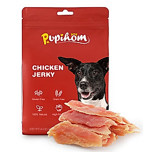 PUPIHOM Chicken Jerky Dog Treats for Dogs 16 OZ 1LBS, Rawhide-Free, Made with Real Breast, Long-Lasting Treats, Dog Training Reward Snacks Dog Chewy Treats
