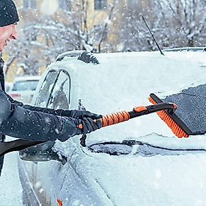 EcoNour 36″ 3 in 1 Extendable Snow Brush and Ice Scraper for Car Windshield | Telescoping 360° Snow Brush Pivoting Head | Window Ice Scraper for Snow Removal for Car, SUV, Truck Winter Car Accessories