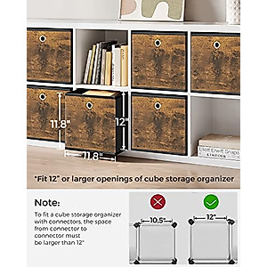 SONGMICS Storage Cubes, 12-Inch Fabric Bins, Set of 6, Closet Organizers for Shelves, Foldable, Oxford Fabric and Non-Woven Fabric Boxes for Clothes, Rustic Brown and Black URFB102B01