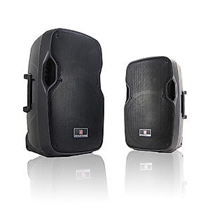 GJ JGA ELECTRONICS PA Speakers Bluetooth System 12 Inch Active & Passive Powered Speaker Wired Microphone,MP3/USB/SD/AUX Input, Dust Bag,Speaker Stands,Remote Control…