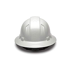 Pyramex Ridgeline Full Brim Hard Hat, 4-Point Ratchet Suspension, Shiny White Graphite Pattern