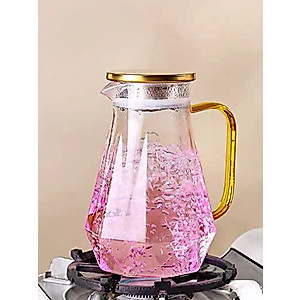 Glass Pitcher, Water Pitcher with Lid and Spout, Glass Water Pitcher And 1 Cleaning Brush，Cold and Hot Water Carafe，Ice Tea Maker for Homemade Juice&Iced Tea (A-2000ML)