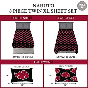 Franco Naruto Akatsuki Anime Bedding Super Soft Microfiber Twin XL Sheet Set, (Official Licensed Naruto Product)