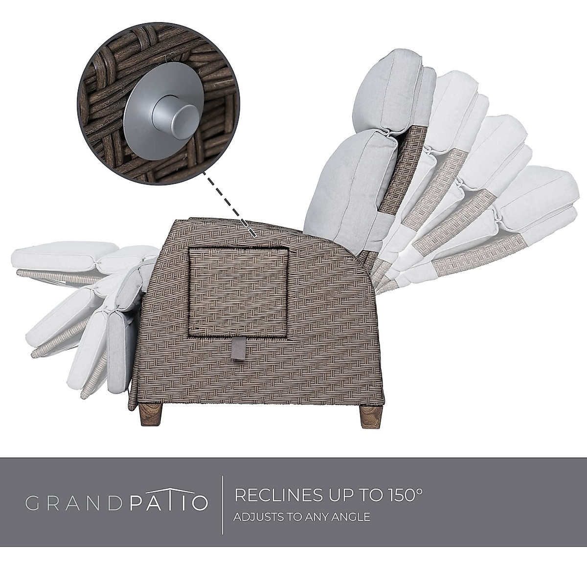 Grand patio Indoor & Outdoor 2-Piece Reclining Chairs with Extended Footrest, PE Wicker, Adjustable Patio Lounge Recliner up to 150°, with Flip Side Table - Mist Grey