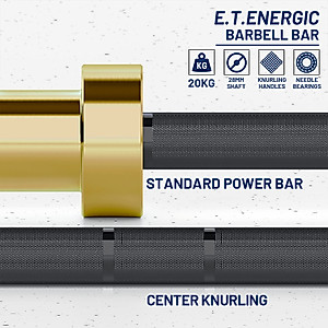E.T.ENERGIC 7ft Olympic Barbell 45lb Barbell Bar Men's 1500-lbs Capacity Alloy Steel for 2" Olympic Plates for Weightlifting, Powerlifting, Gym Home Exercises