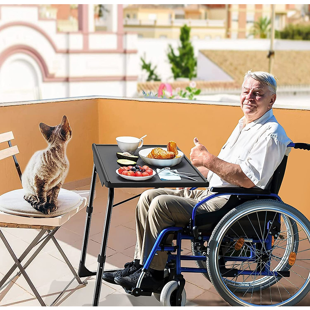 Totnz TV Tray Table, Folding TV Dinner Table Comfortable Folding Table with 3 Tilt Angle Adjustments for Eating Snack Food, Stowaway Laptop Stand (2 Pack),Black