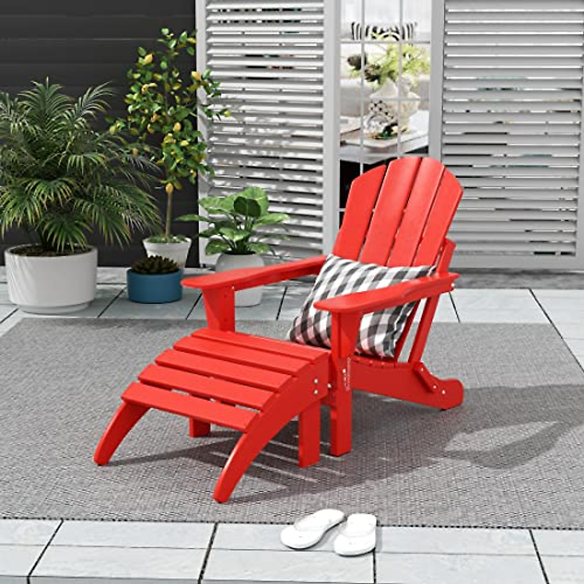 WO Home Furniture Adirondack Ottoman Outdoor Patio Footrest 13.5" Inch Folding Footstool for Outdoor Adirondack Chair (Red)