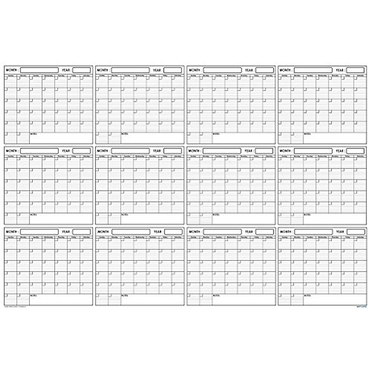 SwiftGlimpse 36x48 Large Jumbo Oversized Erasable Laminated Blank Annual Yearly Wall Calendar Poster, 12 Months, Reusable for Office, Academic, Home