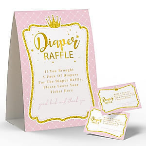Diaper Raffle Tickets for Baby Shower Sign，Baby Shower Invitations with Diaper Raffle Cards - Baby Shower Games for Girl(1 Sign with 50 Raffle Tickets) Toctose012
