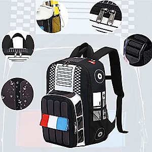 LEDAOU Toddler Kids Backpack for Boys Girls Dinosaur Preschool Kindergarten School Backpack Bookbag School Bag with Chest Strap (Police Car Black)