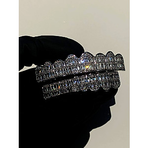 14k Baguette Set 8 teeth White Joker Gold Grillz for Mouth Top Hip Hop Teeth Diamond Grills for Teeth Mouth Grillz for Mouth Top Bottom Hip Hop 8 Teeth Grills for Teeth Mouth Set - Teeth Cap