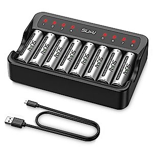 SUKAI Rechargeable AA Batteries with Charger, 8 Count 2800mAh High Capacity and Low-self Discharge 1.2V Ni-MH Double A Batteries, with Smart Battery Charger for AA AAA, USB or Type-C Fast Charging