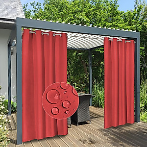 Easy-Going 100% Waterproof Outdoor Curtains Windproof Weatherproof Porch Curtains, Premium Thick Outdoor Privacy Grommet Top Panels for Patio, Gazebo and Pergola, 2 Panels, 54x96 inch, Red