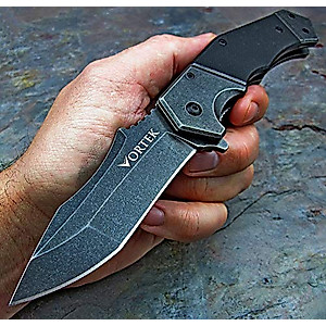 VORTEK SPROCKET: Black G10 Handles, Ball Bearing Pivot System, 8Cr13MoV Drop Point Blade, Great Everyday Carry Knife EDC with Stainless Steel Pommel