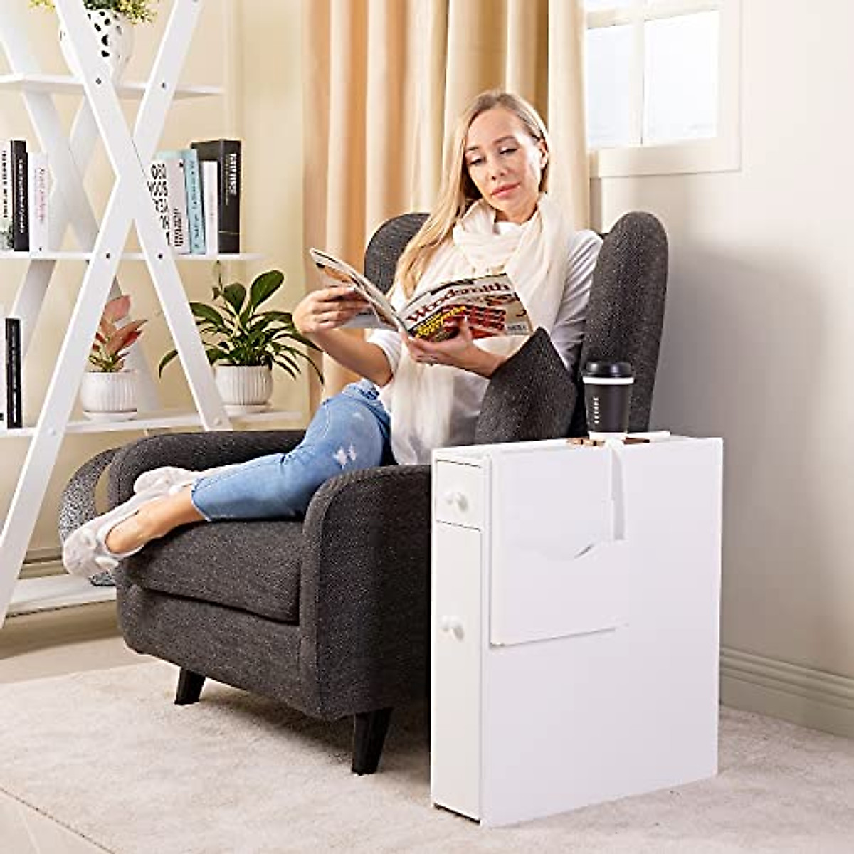 Organizedlife Freestanding Bathroom Cabinet, Wooden Floor Cabinet Toilet, Paper Holder Organizer, Toilet Paper Holder, Corner Cabinet Without Assembly