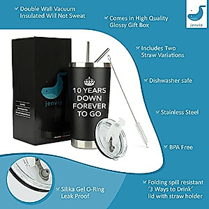 JENVIO 10 Year Anniversary for Him | 20oz Steel Travel Tumbler/Mug for Coffee or Cold Drinks | 10th tenth best Wedding Cup Gifts for Men Her Woman Work Husband Idea