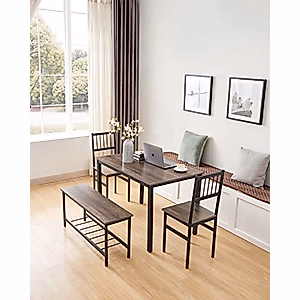 Tassullo 4pcs Kitchen Table Set, Small Dining Room Table Set and 2 Chairs for 4 with Bench, Sturdy and Noise-Free for Small Studio Apartment and Dorm Room (A)