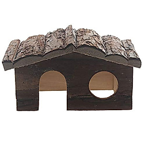emours Natural Wooden Hamster House Small Animal Nesting Hideout Habitat Decor Cage Wood Toys (A)