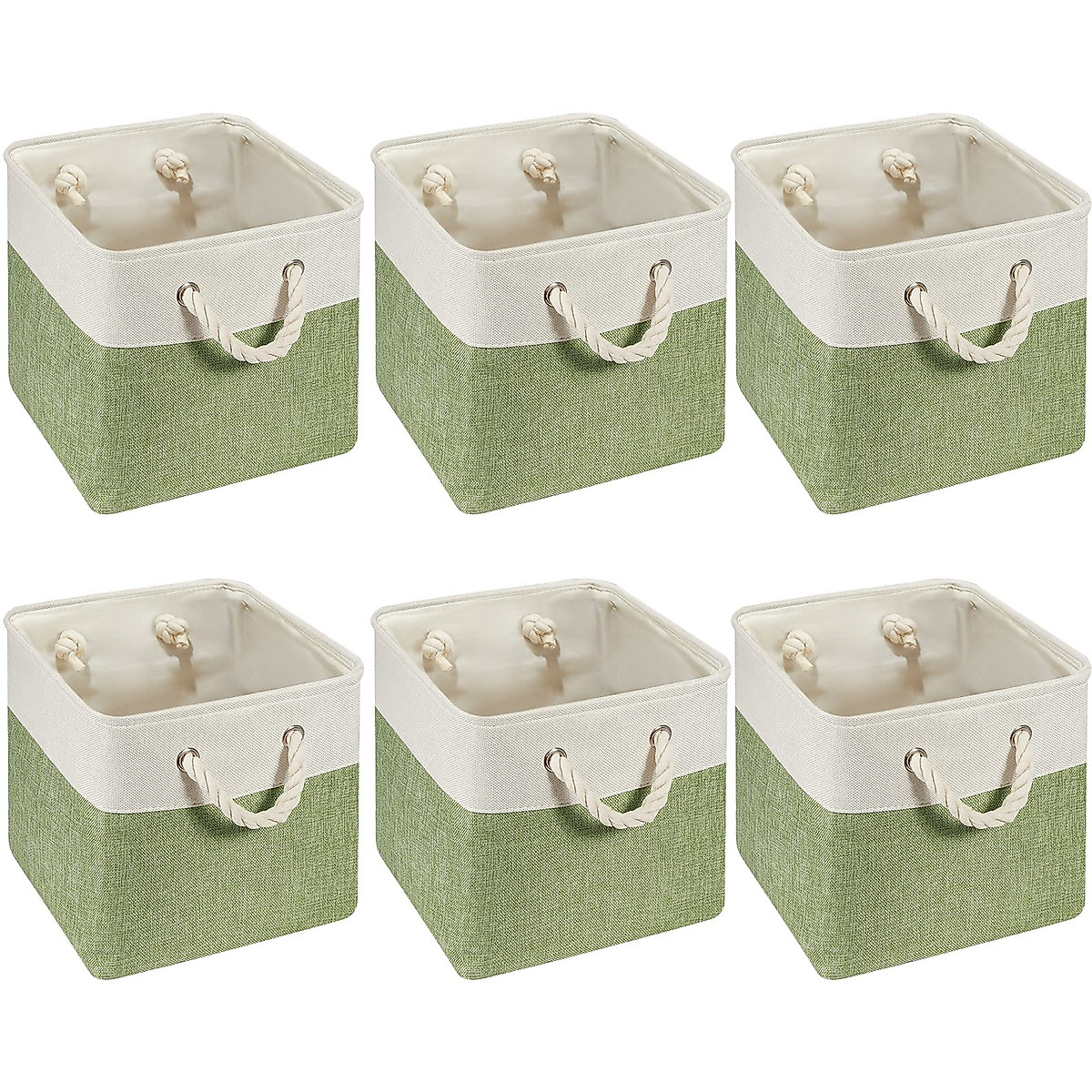 6 Pcs 11 x 11 Inch Cube Storage Bins Fabric Cube Storage Organizer Bins Foldable Storage Cube Baskets with Sturdy Carry Handles Multipurpose Storage Cube for Home (Green, White)