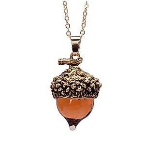 Harlex(TM) Acorn Top Pendant Antique Bronze Silver Gold Plated Water Drop Glass Acorn Oak Pendant Necklace For Women Gift