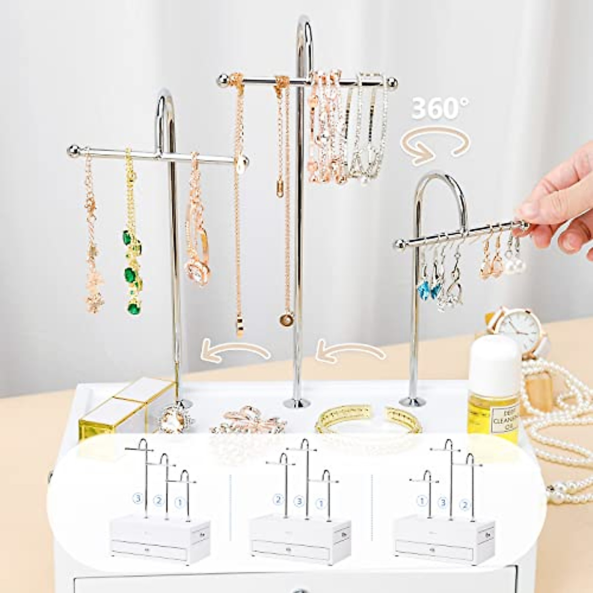 Homde Jewelry Organizer for Necklace Earrings Rings with Metal Hooks (White)