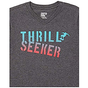 Amazon Essentials Boys' Short-Sleeve V-Neck T-Shirt Tops (Previously Spotted Zebra), Pack of 5, Green/Charcoal/Blue, BMX Print, Medium