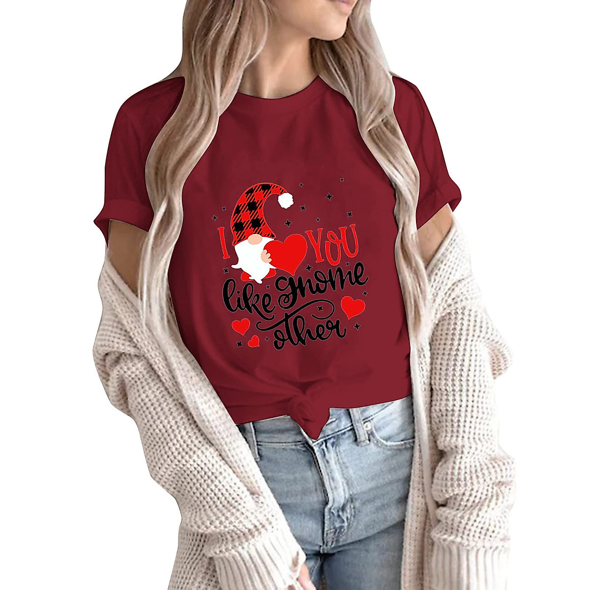 Cute Chic Love Heart Valentine's Day Tops Causal Loose Fit T Shirts O-Neck Short Sleeves Letters Graphic Blouse