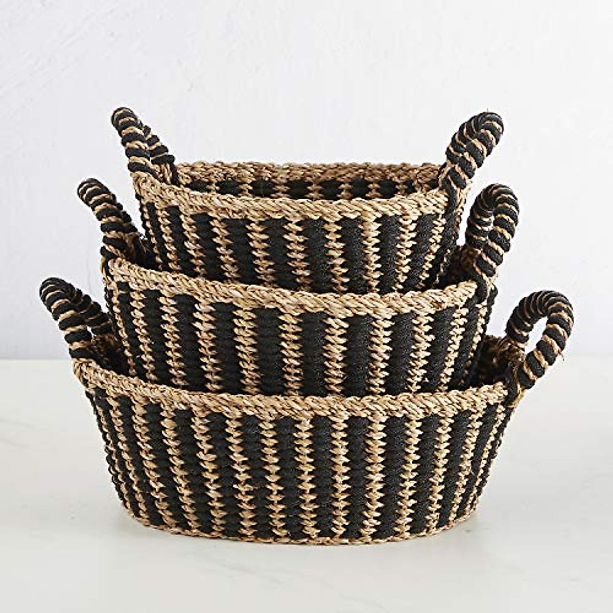 47th & Main Oval Basket Set, Medium, Seagrass-Black Stripe