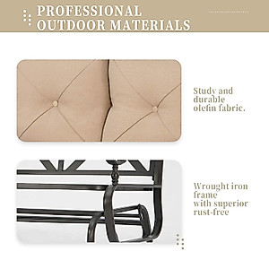 SUNCROWN Outdoor Swing Glider Chair, Patio 2 Seats Loveseat Rocking Chair with Cushions, Steel Frame Furniture - Brown