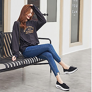 Air Cushion Sneakers for Women, Orthopedic Slip On Walking Shoes,Butterfly Tie Casual Mesh Air-Cushion Walking Sneakers (Black,US 9)