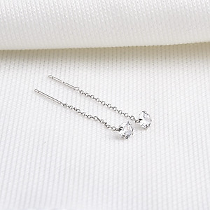 Threader Earrings 925 Silver CZ Drop Pull Through Chain Ear Line Cubic Zirconia Dangle Earrings For Women White