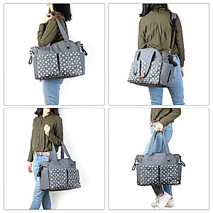 Homlynn Diaper Tote Bag, Baby Changing Satchel Bag Messenger Weekender with 12 Pockets and Stroller Straps for All Baby Accessories (Classic Grey)