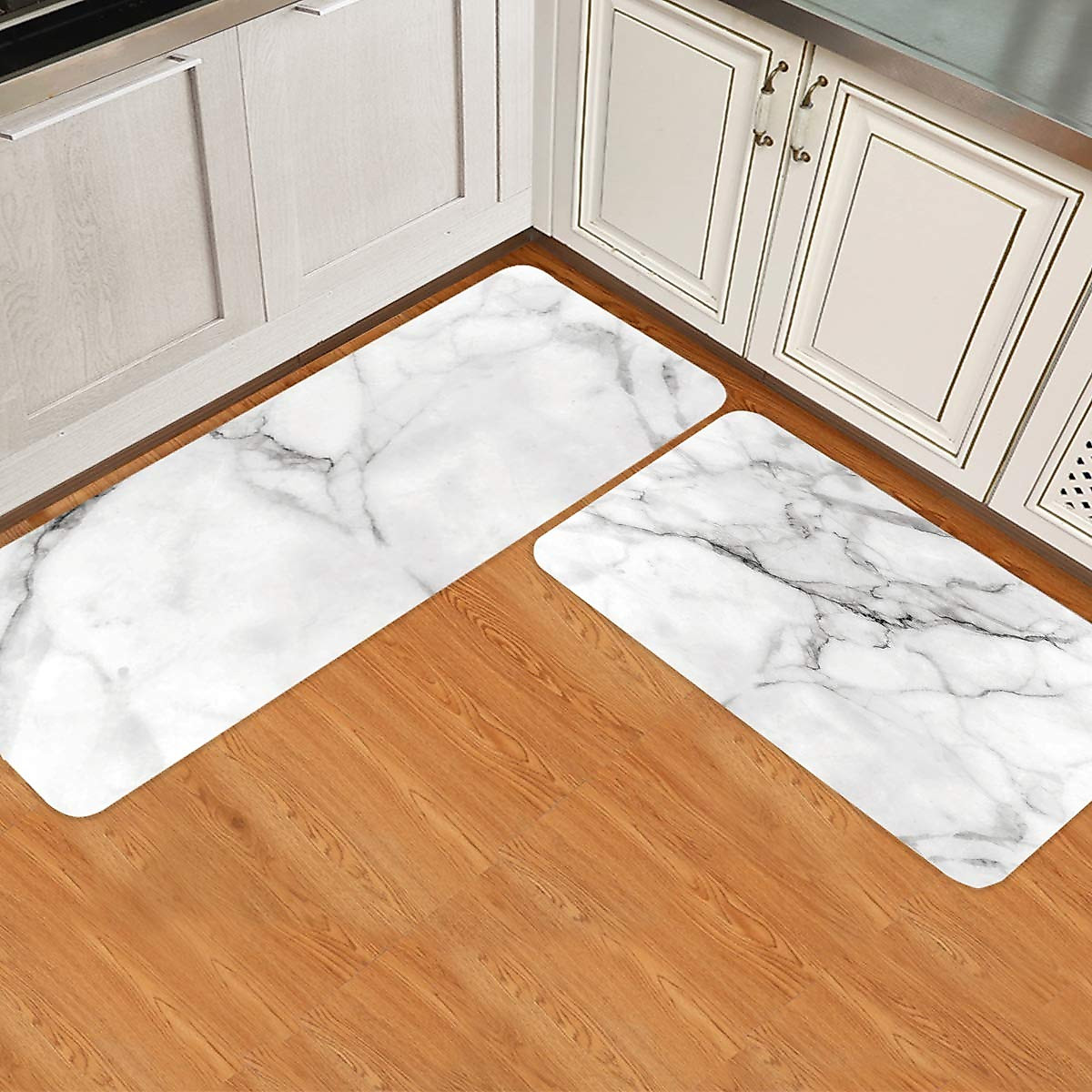 Wild Marble Gray White Kitchen Mat Set of 2, Cushioned Anti-Fatigue Kitchen Rugs, Waterproof & Non-Slipping Kitchen Mat for Floor, Durable Kitchen Rugs and Mats for Kitchen & Laundry, Watercolor Art