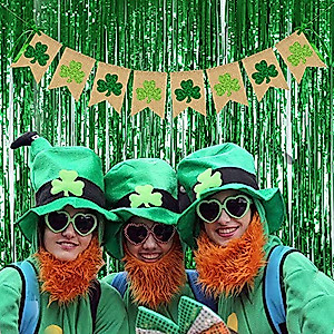 CAVLA Glittery Shamrock Burlap Banner St. Patrick's Day Green Shamrock Clover Banner Garland with Bows Saint Patrick's Day Party Decorations for Irish Lucky Day St. Patty’s Day Home Outdoor Decor