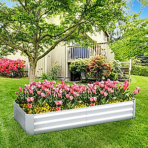 RAXSINYER 8x4x1FT Raised Garden Bed, Galvanized Raised Garden Beds Outdoor for Vegetables, Fruits, Flower, Large Metal Planter Raised Garden Boxes with Gloves and Labels
