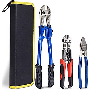 KOTTO Bolt Cutter Pliers Set Industrial Heavy Duty Soft Rubber 14" and Mini 8" High Leverage Cable Cutter with Carrying Case Easily Cut Locks, Barbed Wire, Thick Wire