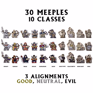 Stratagem Meeples of Might & Menace | 60 Pack of 16mm Minis Wooden Fantasy Meeple Miniatures Tabletop Role Playing RPG | Complete Set