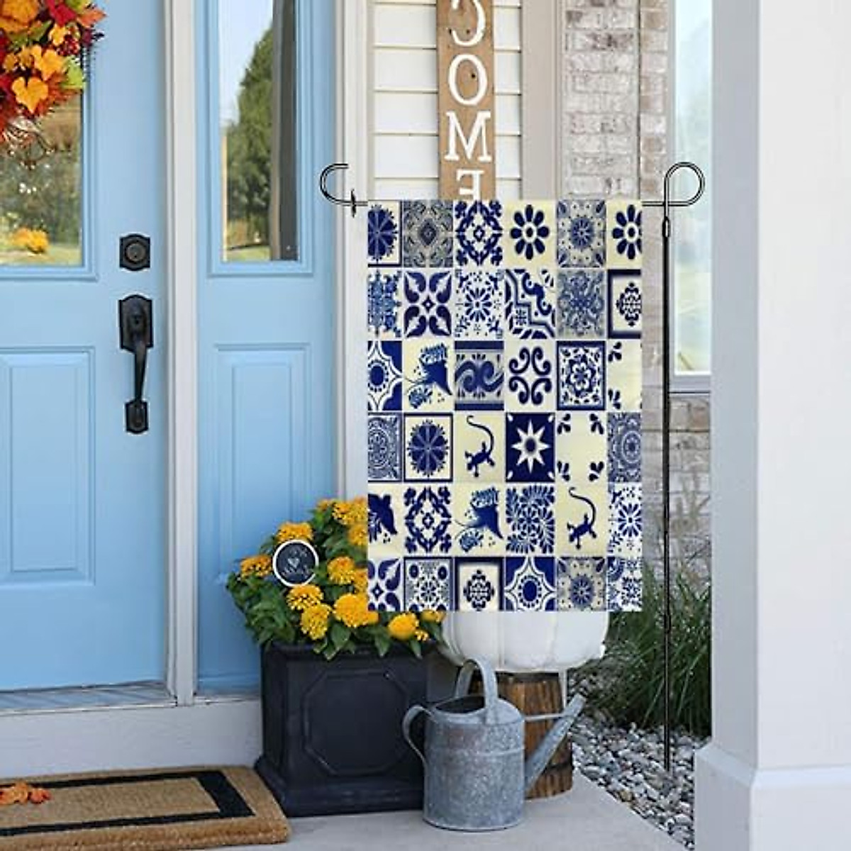 Double-sided garden flag Mexican Talavera Ceramic Tile Pattern Ethnic Folk Outdoor Flag Garden Flag Yard Outdoor Decoration （12×18in）.