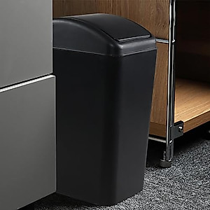 Easymanie 16 L Plastic Garbage Can with Swing Lid, Black Kitchen Slim Trash Can