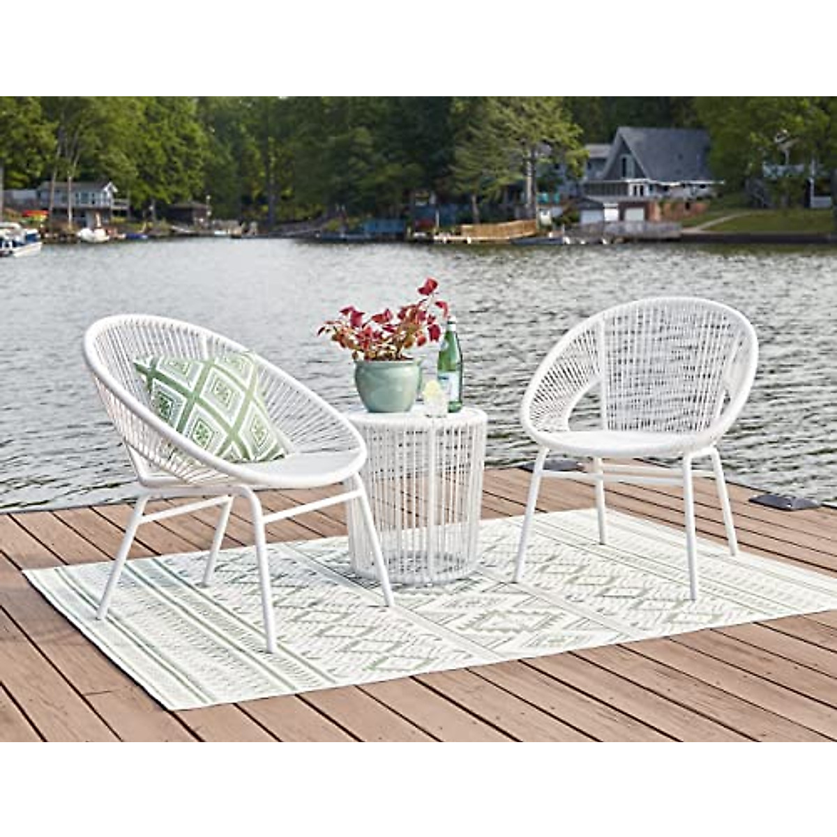 Signature Design by Ashley Mandarin Cape Casual All-weather Resin Wicker Outdoor Chairs with Table Set, Set of 3, White