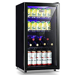 WANAI Mini Fridge Cooler 120 Can Beverage Refrigerator Glass Door for Beer Soda or Wine Glass Door Small Drink Dispenser Machine Clear Front Removable for Home, Office or Bar, 3.2cu.ft