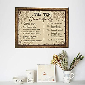 GRYTAPA The Ten Commandments Vintage 10 Commandments Wall Art Decor Bible Verse God Inspirational Quotes Canvas Print Artworks Christian Decor Framed for Church Living Room Bedroom 16"X12"