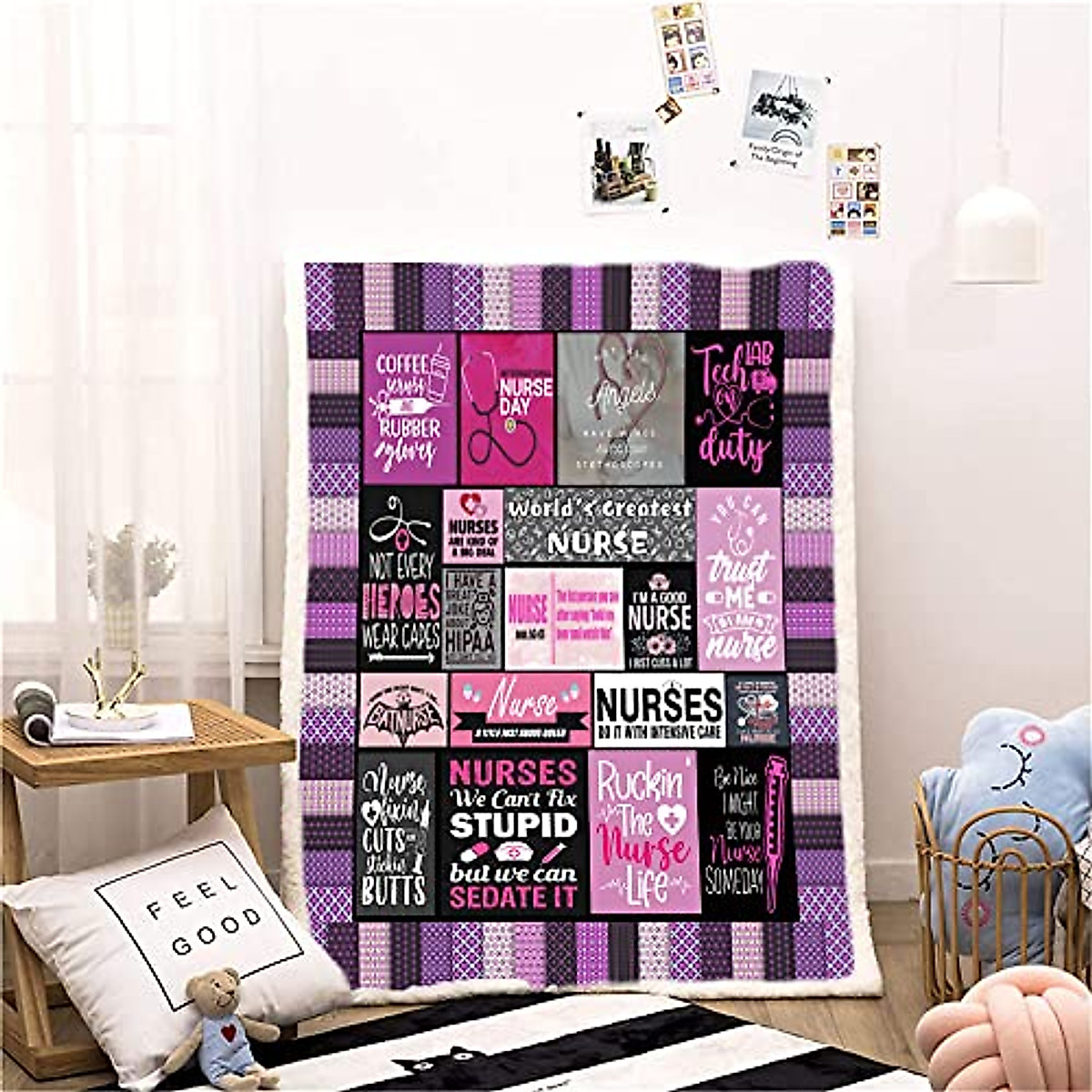 Nurse Gifts RN Gifts for Nurses Throw Blanket, Nurse Gifts for Women,School Nurse Gifts,Soft Fluffy Sherpa Warm Throw Blankets for Bed, Office and Couch