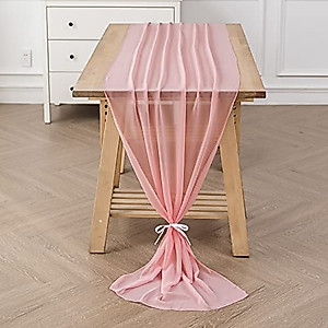 flohar 1Pack 10ft Chiffon Table Runner 29x120 Inch Sheer Romantic Table Runner for Wedding Birthday Party Bridal Shower Outdoor Decoration-Light Pink