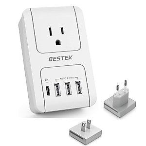 BESTEK International Travel Adapter, 3000W Converter Travel Adapter for Hair Dryer, Curling Iron USB Travel Wall Charger with Worldwide Wall Plugs for US, EU(PD35W,1004, White)