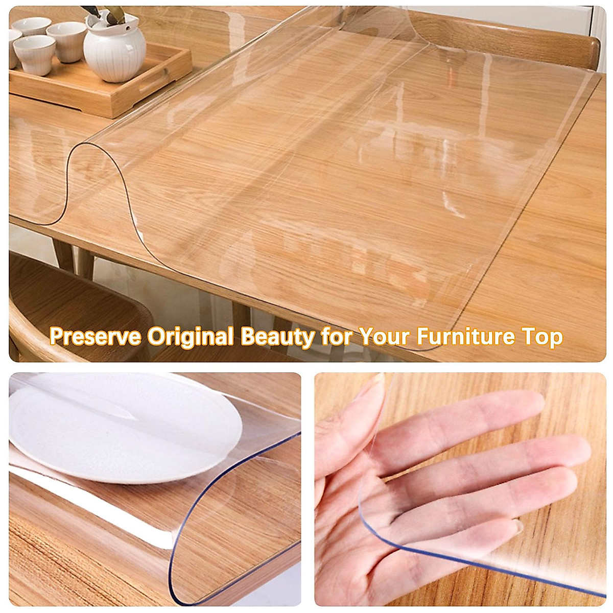 53 Inch Round Clear Dining Table Protector Tablecloth Cover Desk Top Pad Mat for Glass Furniture Study Coffee End Bed Sofa Side Bistro Bar Corner Pub Night Stand Dinner Table Thick Plastic PVC Vinyl