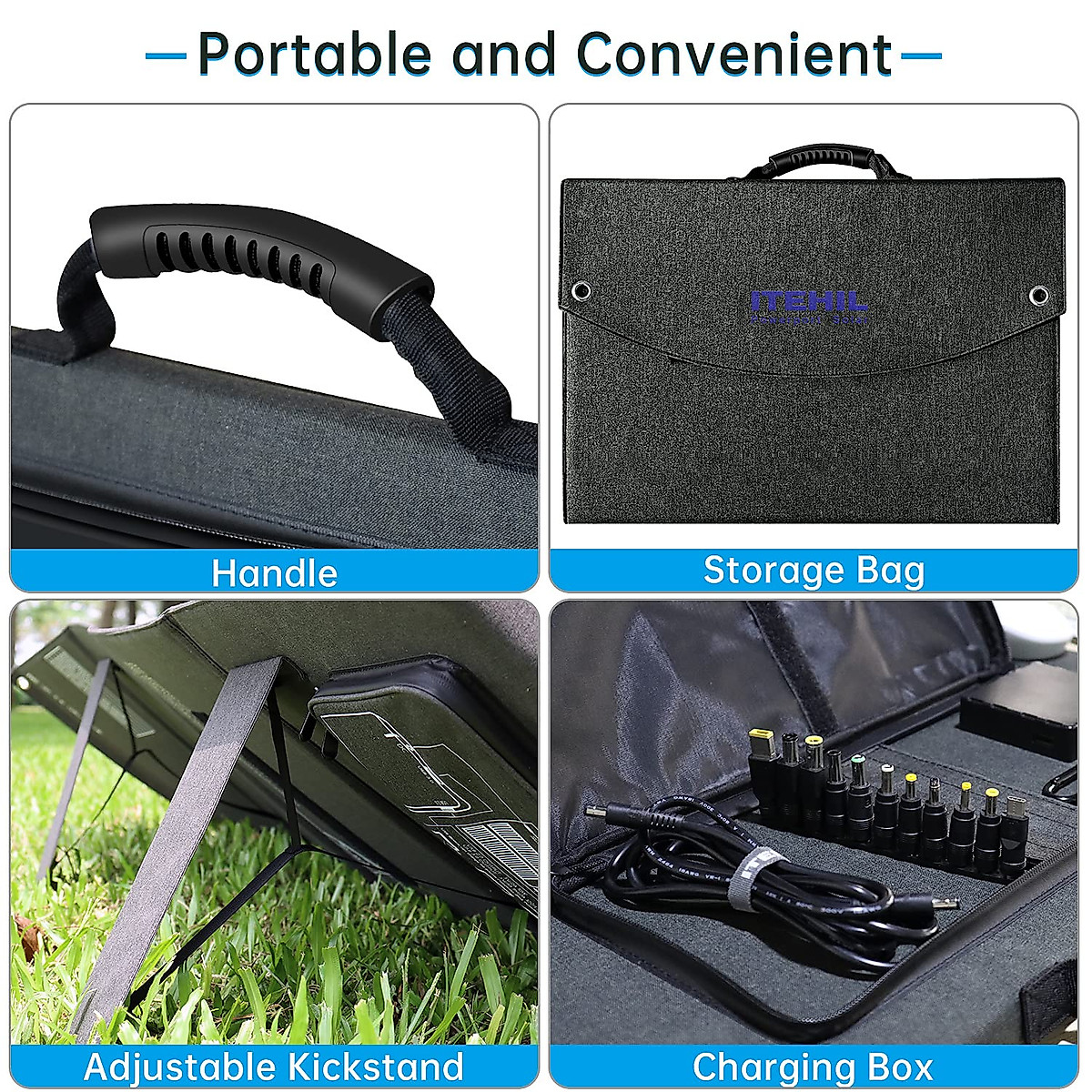 ITEHIL Solar Panel, 100W 18V Monocrystalline Portable Solar Panel, High Efficiency Waterproof Solar Panel Charger with USB/DC Outputs for Power Stations Outdoor Camping